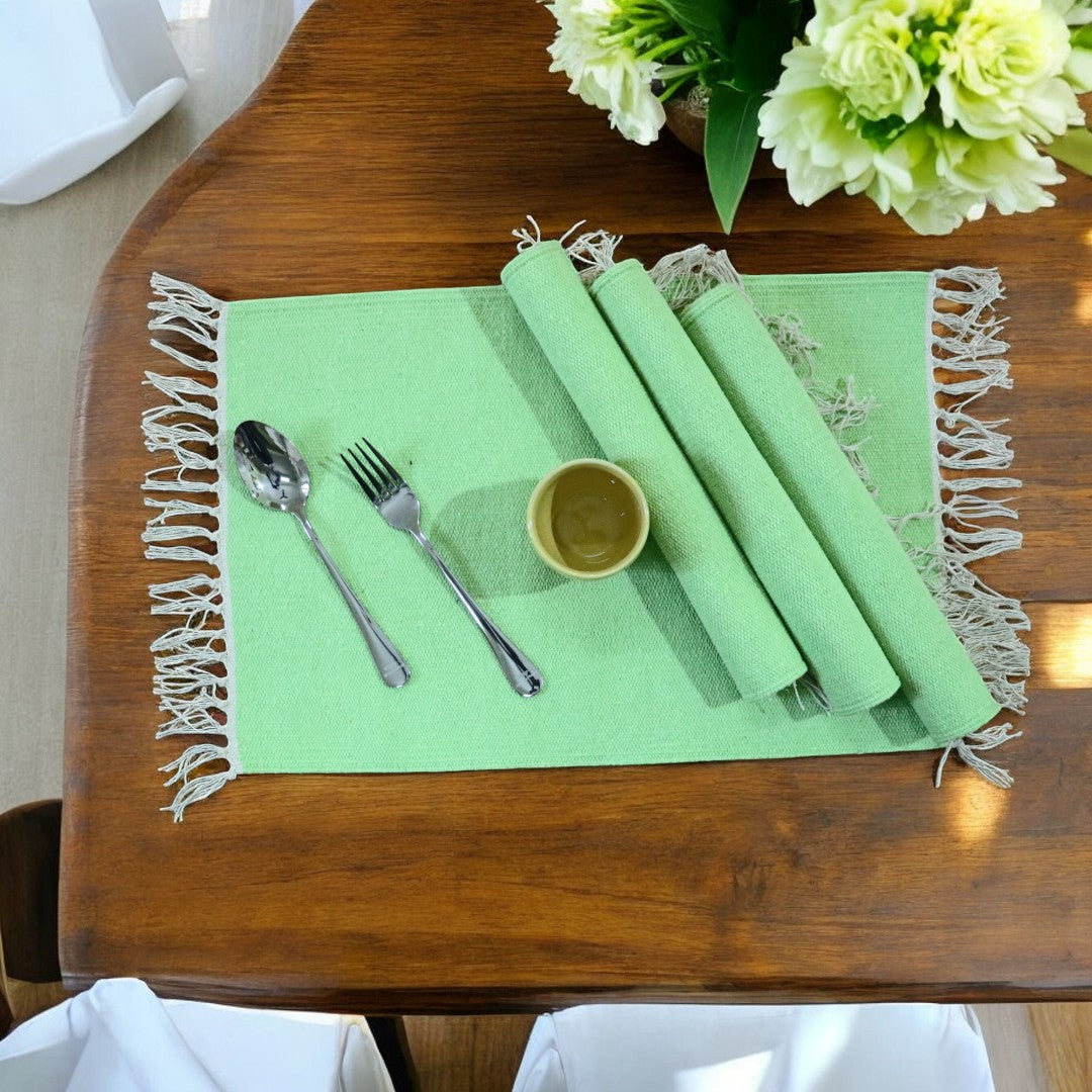 Cotton Woven Apple Green Table Mat. Set of 4 – Dhaaga Weaves