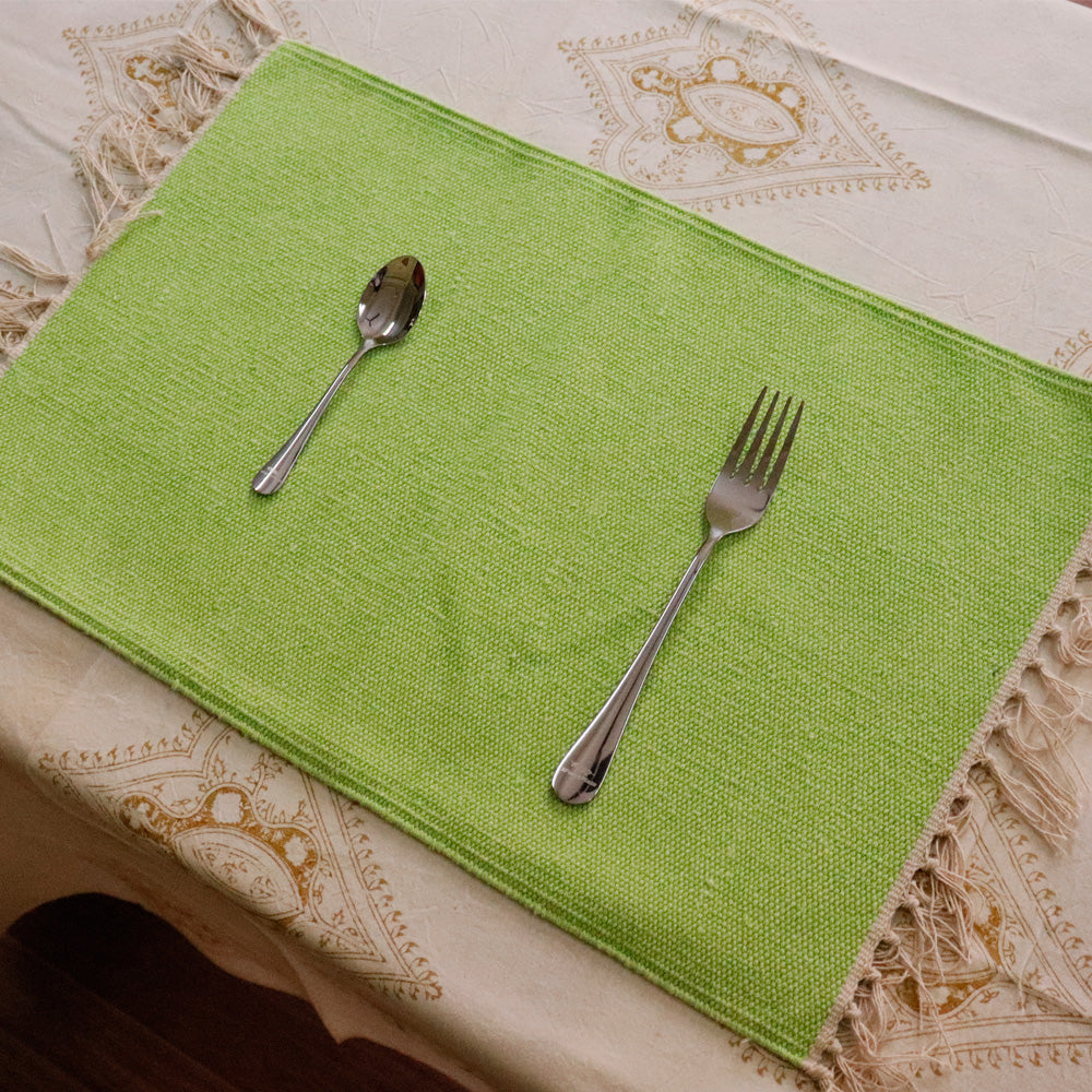 Cotton Woven Apple Green Table Mat. Set of 4